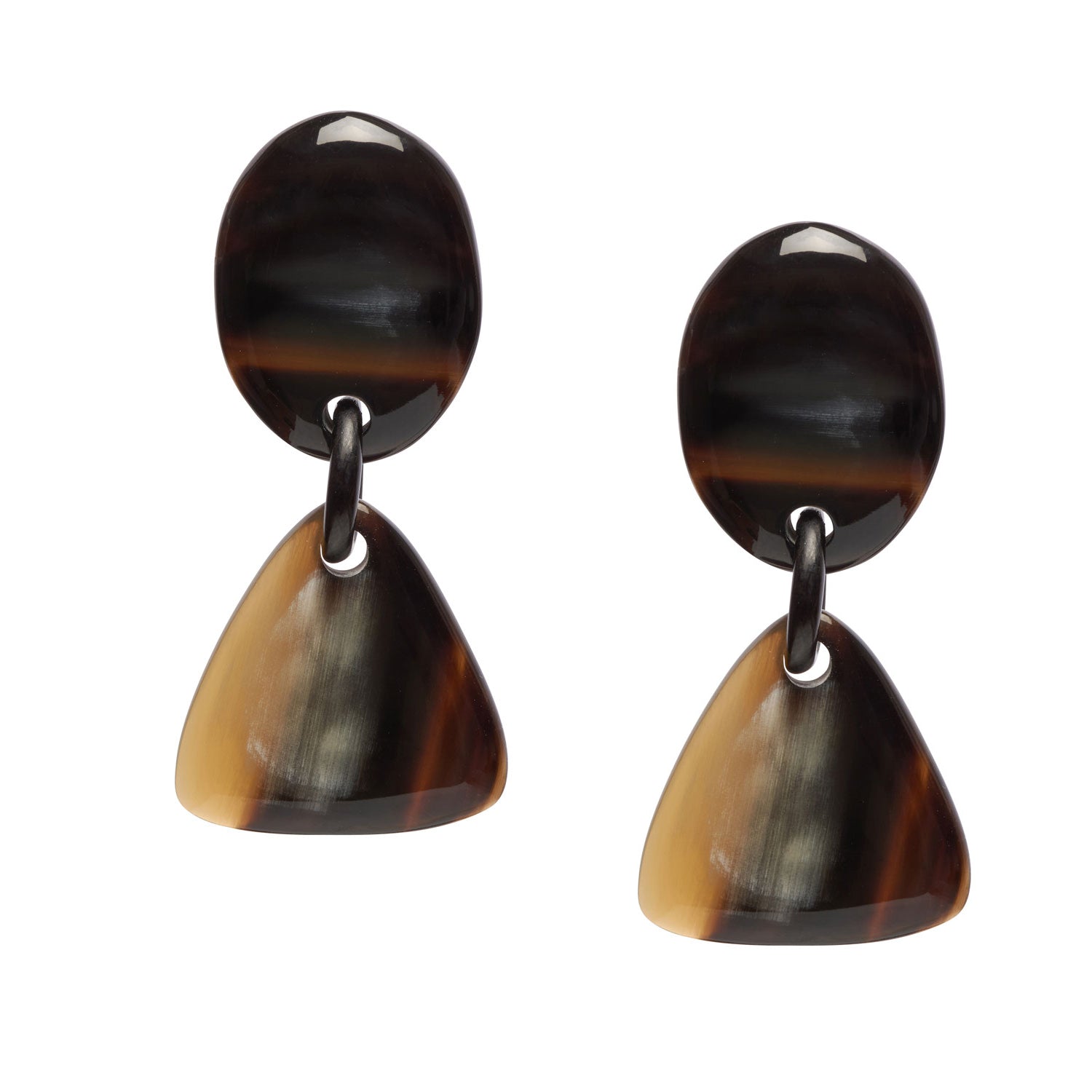 Black natural oval and triangle horn earring | Branch Jewellery
